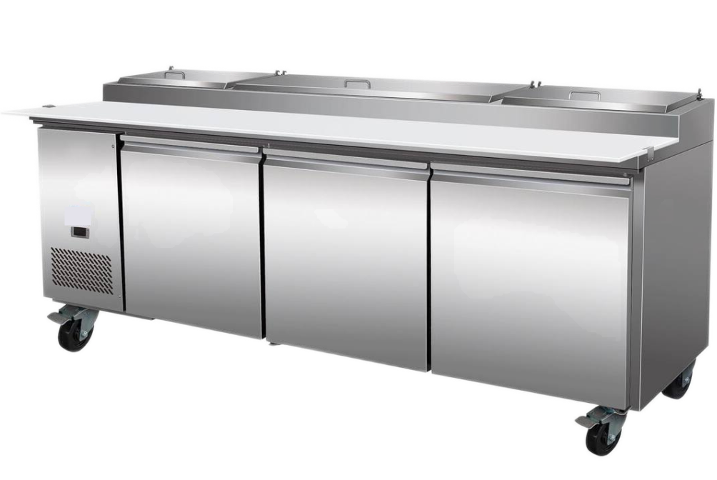94" CHEF Triple Solid Door Refrigerated Pizza Prep Table WC-3DPPT-HC