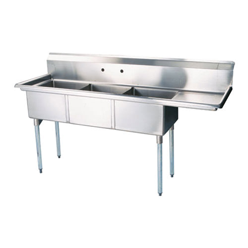 EFI 18″ x 21″ x 14″ Center Drain Triple Compartment Sink With Right Dr