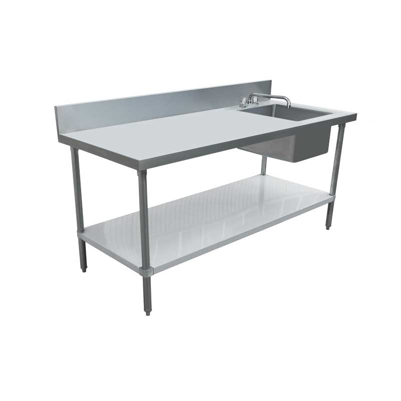 Omcan 30''x72'' Stainless Steel Table with Right Sink and 6" Backsplas
