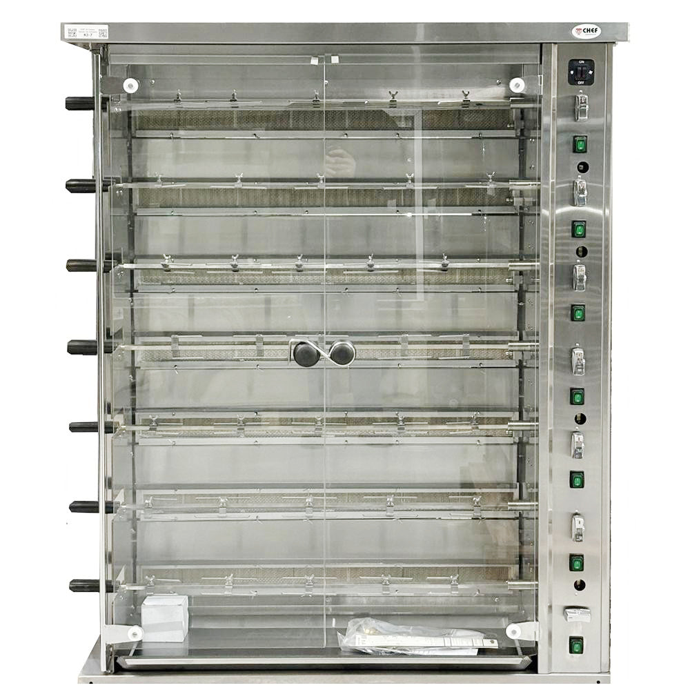 CHEF Natural Gas Rotisserie, 7 Spits, 28 Chicken Capacity KJ-7
